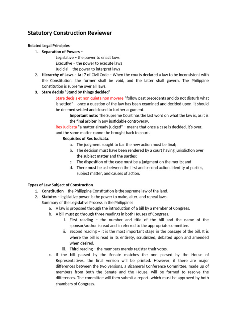Statutory Construction Reviewer 2 | PDF | Precedent | Bill (Law)