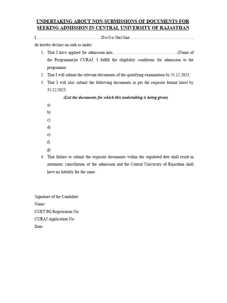 Undertaking and Medical Certificate | PDF | Law