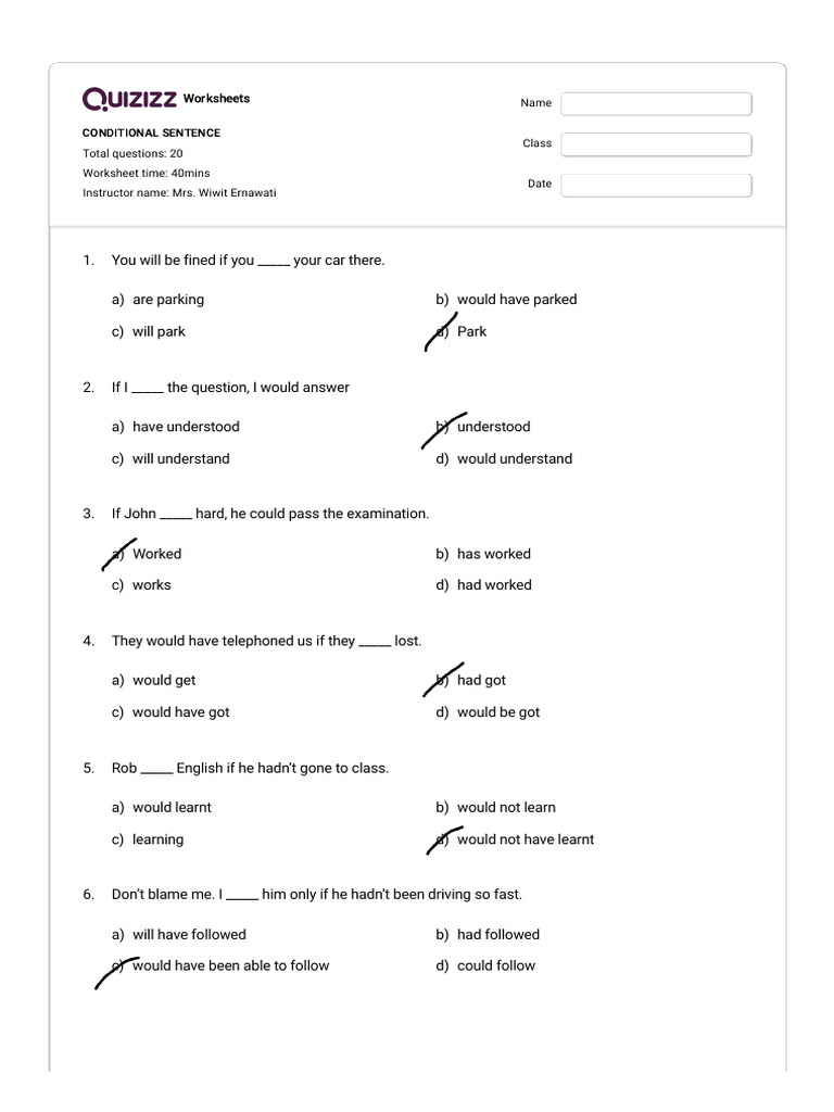 Conditional Sentence Quizizz Pdf