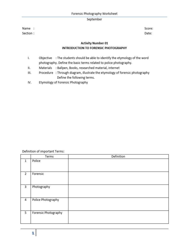 Forensic 1 Lec 1 Worksheet | PDF | Crafts | Recording
