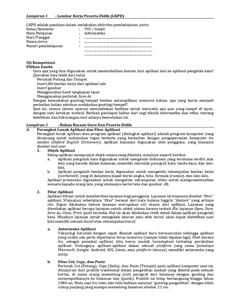 Modul Ajar Tik Kls 8 LKPD | PDF