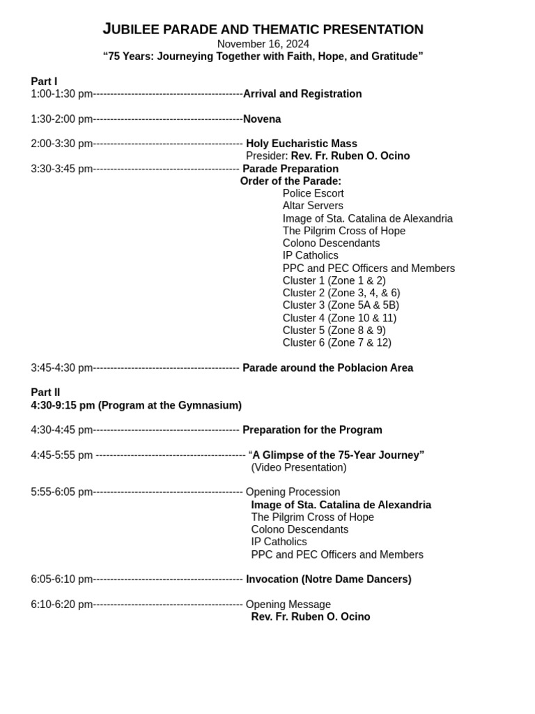 Jubilee Parade Program Proposal | PDF | Christian Worship And Liturgy ...