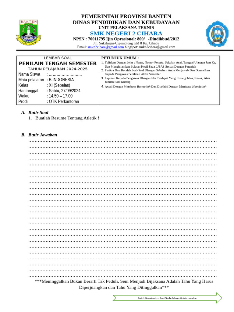Soal PTS Pjok Kelas Xi | PDF