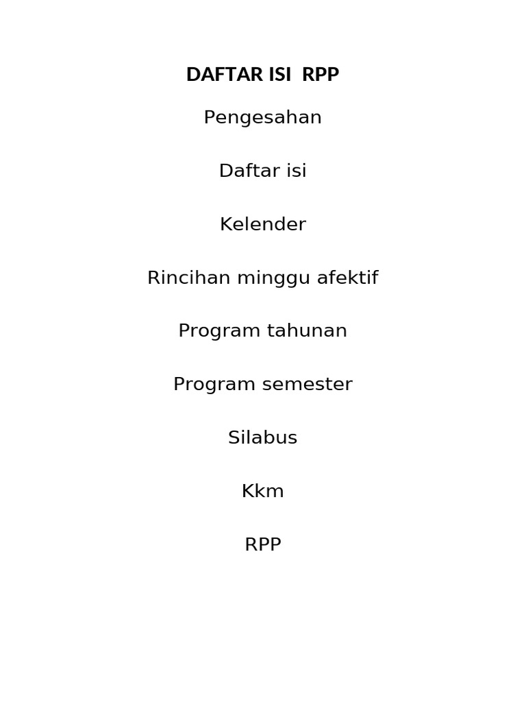 Daftar Isi RPP | PDF