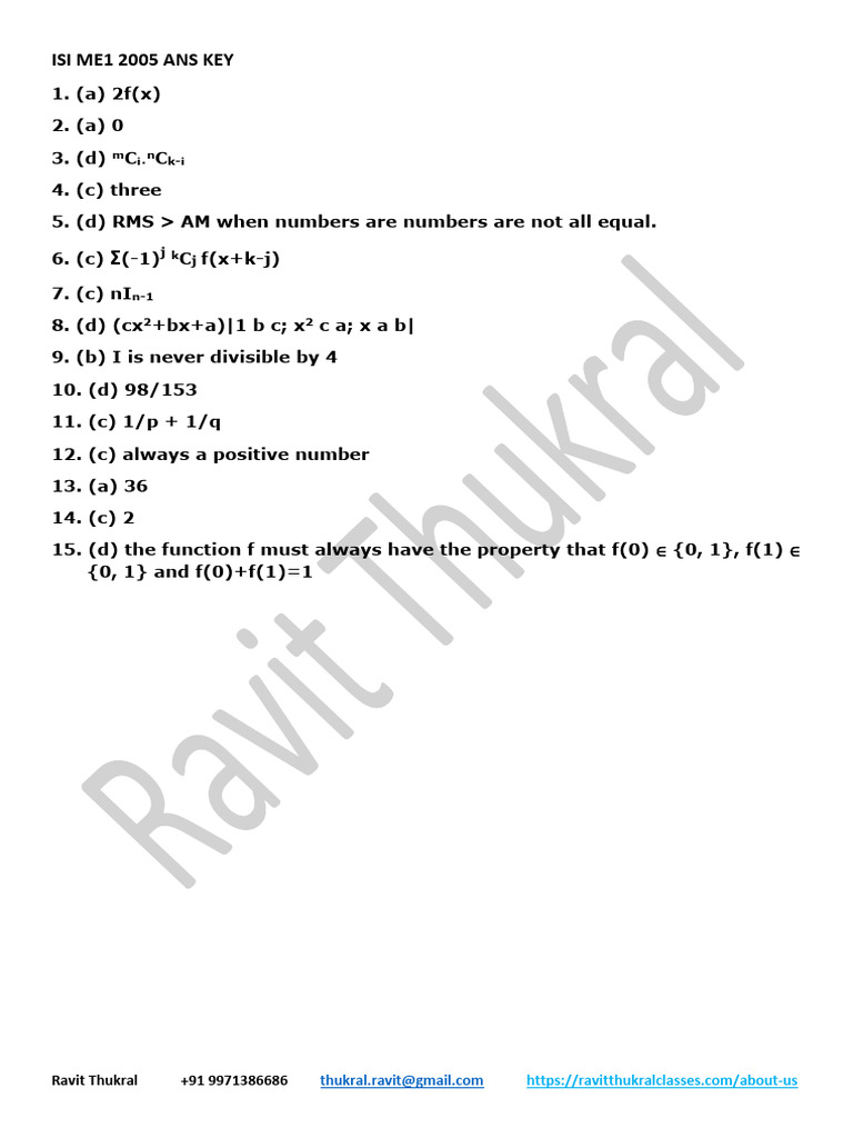 Msqe 2006 Ans Key | PDF