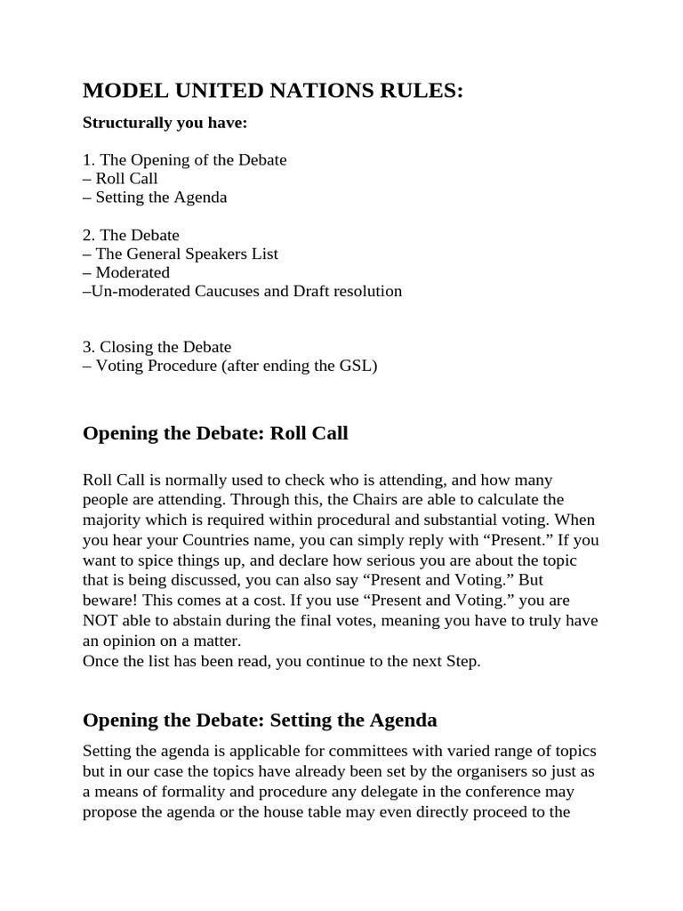 Model United Nations Rules | PDF
