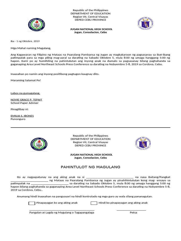 Parents Consent Sa Filipino | PDF