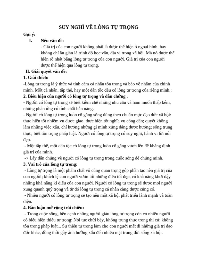 Suy Nghi Ve Long Tu Trong Cua Con Nguoi Trong Cuoc Song | PDF
