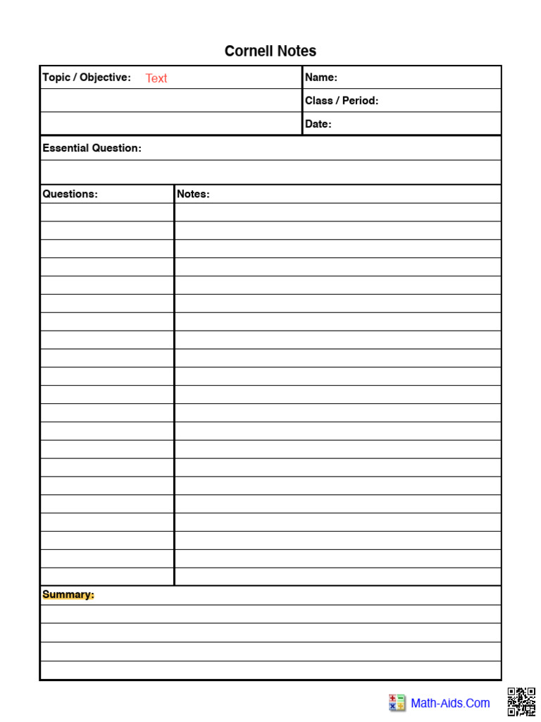 Cornell Notetaking Template 22 | PDF | Language Arts & Discipline | Foreign Language Studies