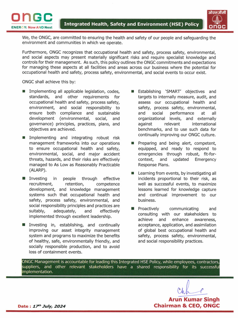 8467 Integrated HSE Policy Eng | PDF | Safety | Occupational Safety And ...