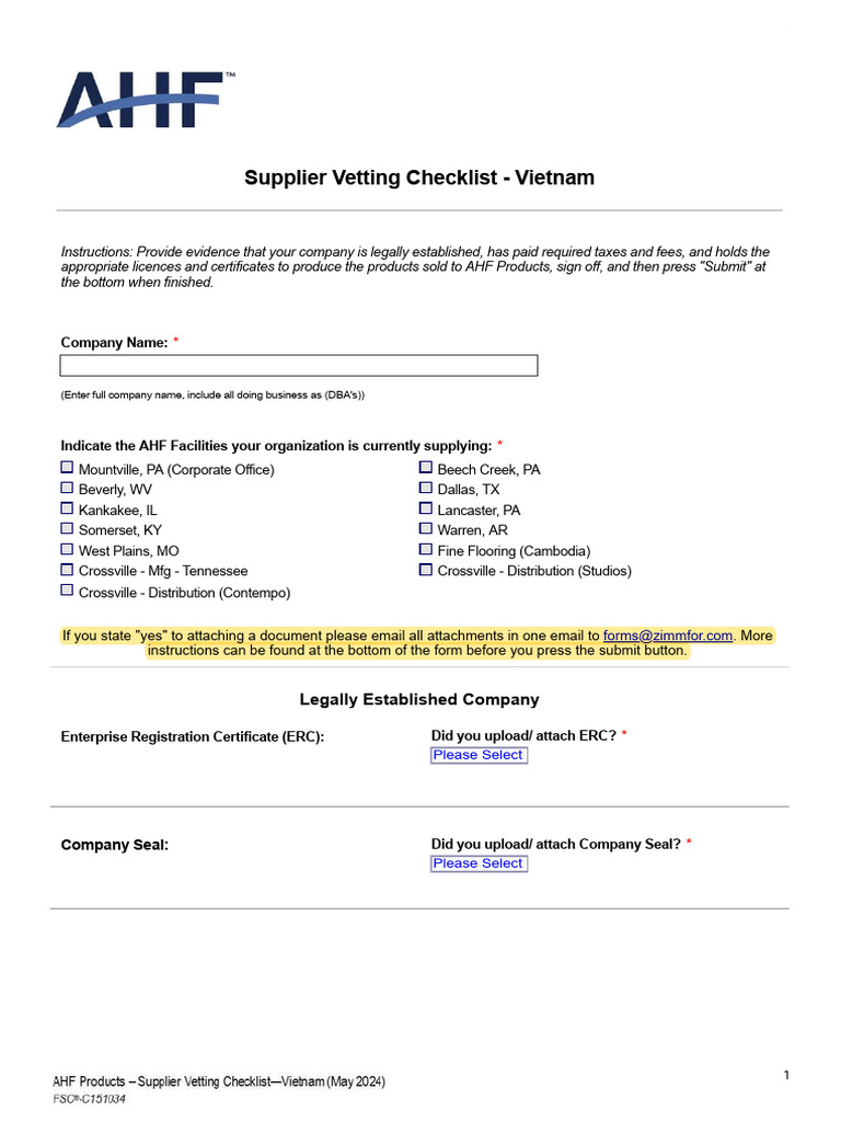 AHF Supplier Vetting Checklist - Vietnam (May '24) | PDF | Value Added ...