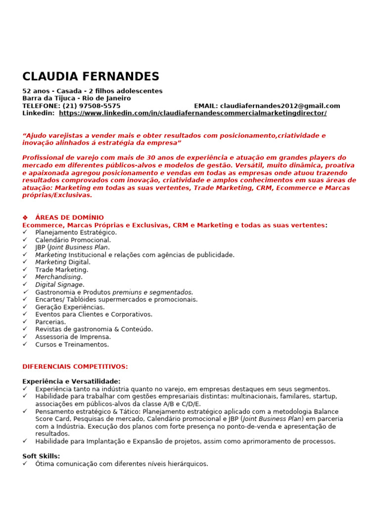 Claudia Fernandes - Currículo 2024 | PDF | E-commerce | Marketing
