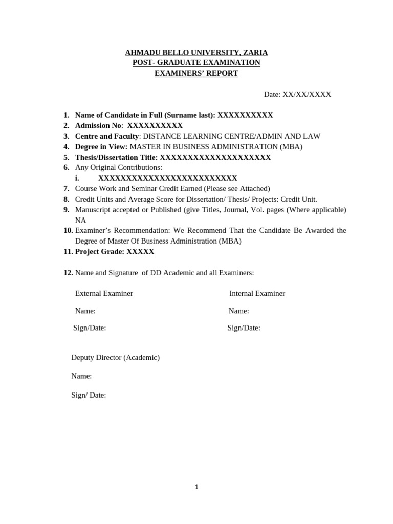 # 1 Examiners Report Template | PDF