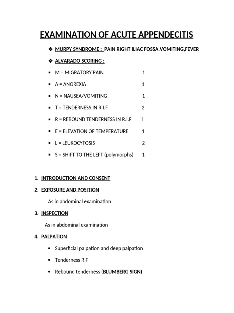 Examination of Acute Appendecitis | PDF