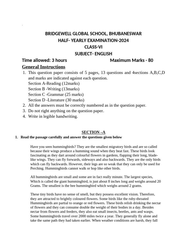 BGS Class 6 Half Yearly 2024 | PDF | Origami