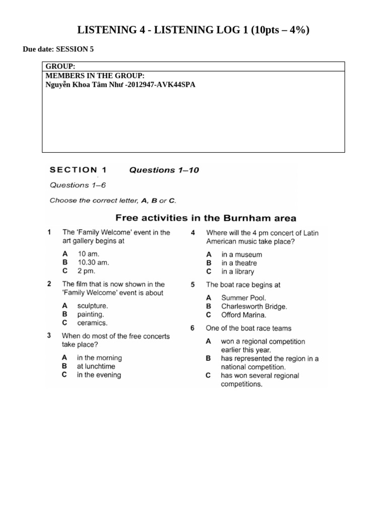 Listening 4 - Log 1 - Student's Version | PDF | Cognitive Science ...