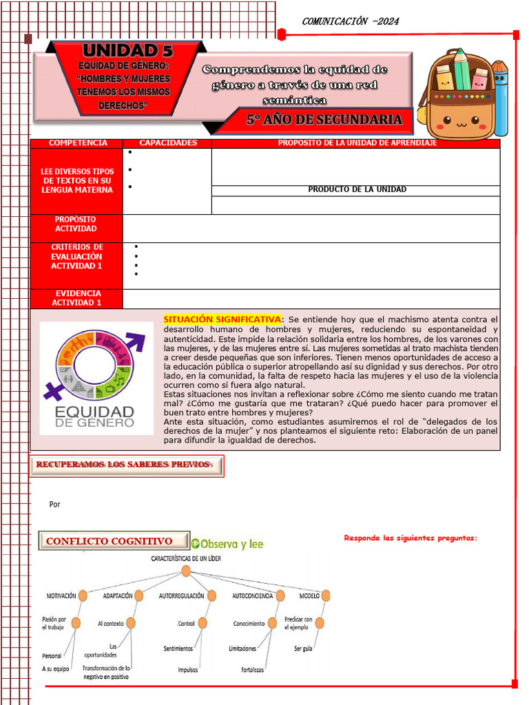 5º Sec. Comun. Ficha de Actv 01-2024 | PDF | Igualdad de género ...