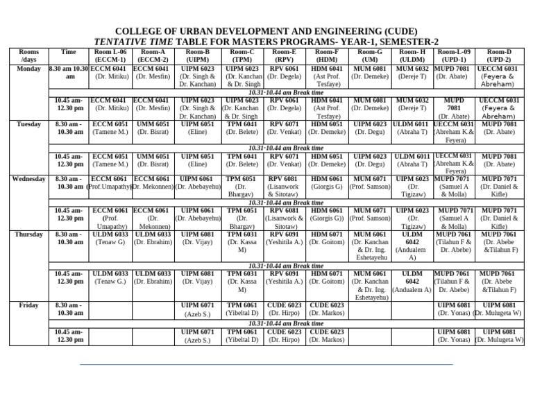Revised TENTATIVE TIME TABLE FOR MASTERS PROGRAMS | PDF