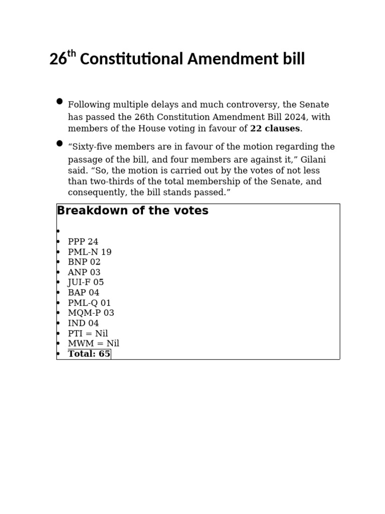 26th Constitutional Amendment Bill | PDF | Finance & Money Management ...