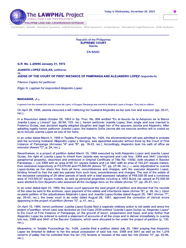 Guilas v. CFI of Pampanga, G.R. No. L-22695, 1972 | PDF