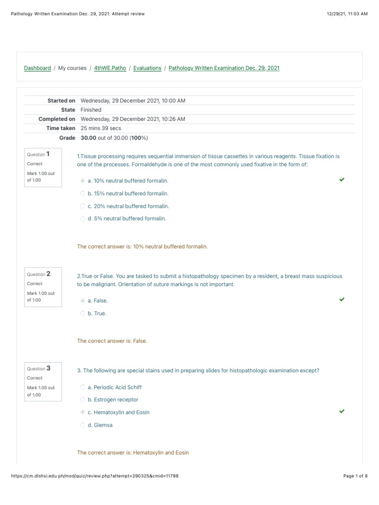 Pathology Written Examination Dec. 29, 2021 - Attempt Review | PDF ...