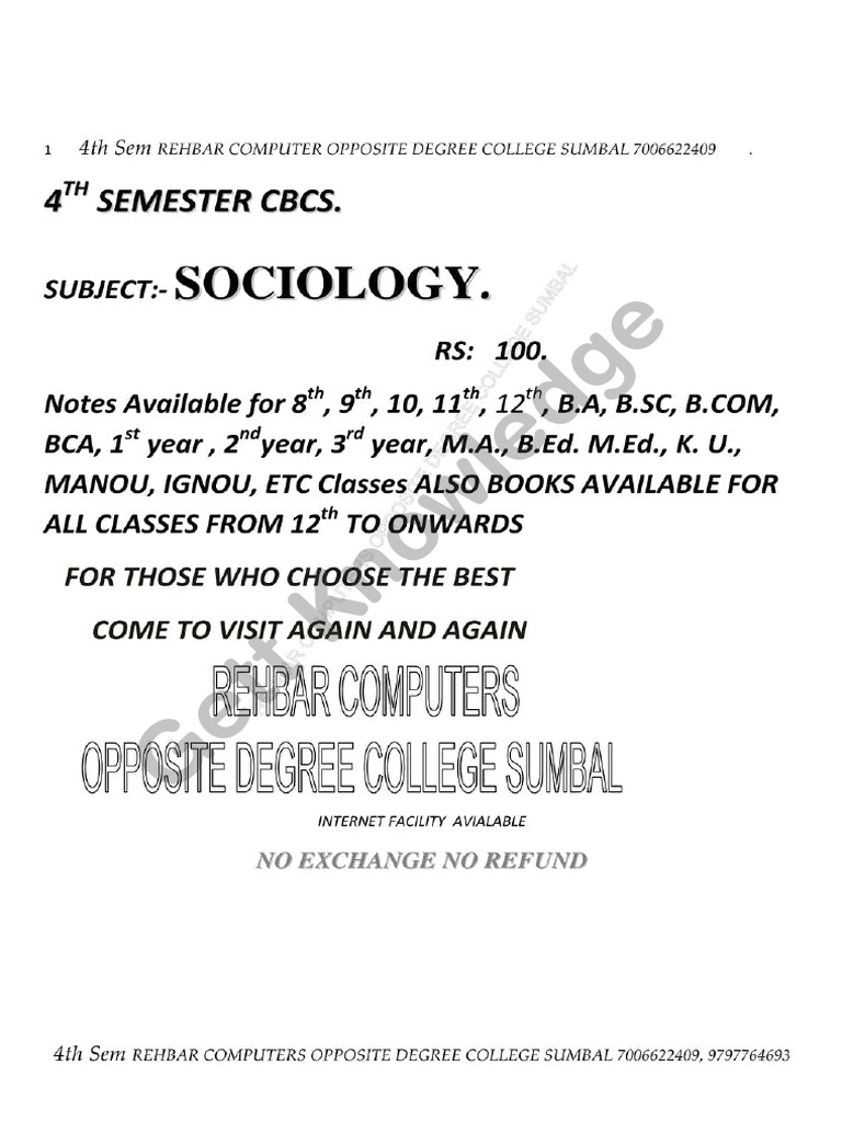 TH Semester Sociology 2018 | PDF | Career & Growth