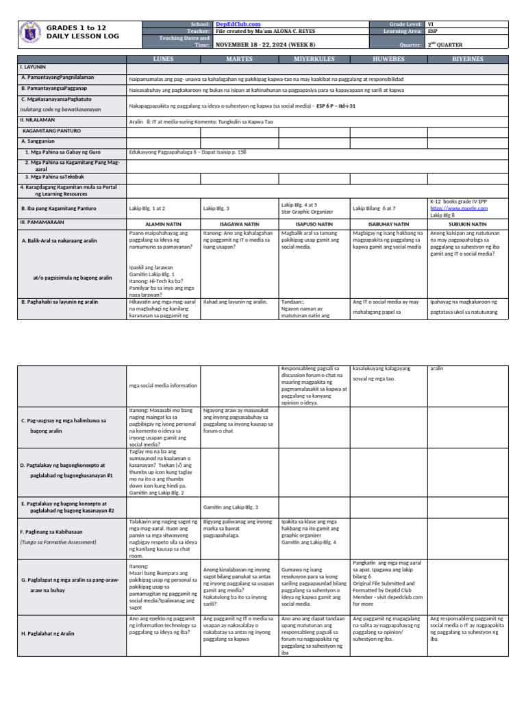 DLL - Esp 6 - Q2 - W8 | PDF