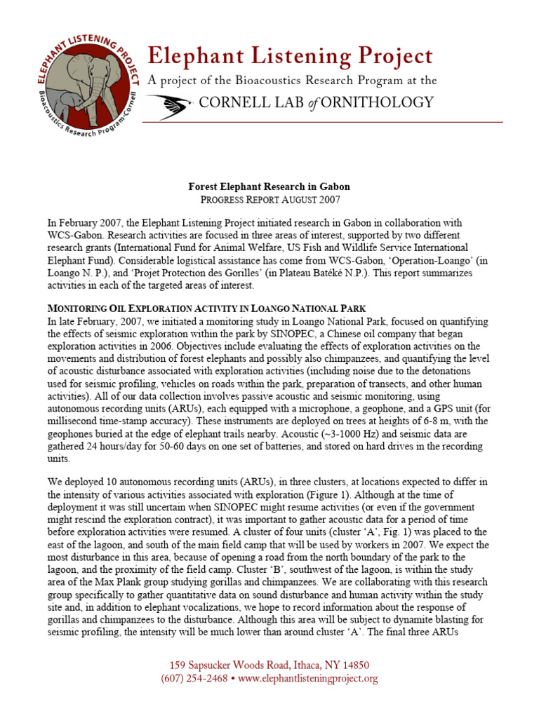 EC Elephant Listening Project Progress Report ELP 2007 | PDF | Elephant