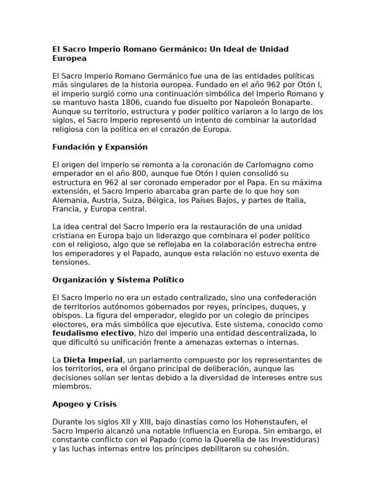 El Sacro Imperio Romano Germánico | PDF | Santo Imperio Romano | Europa
