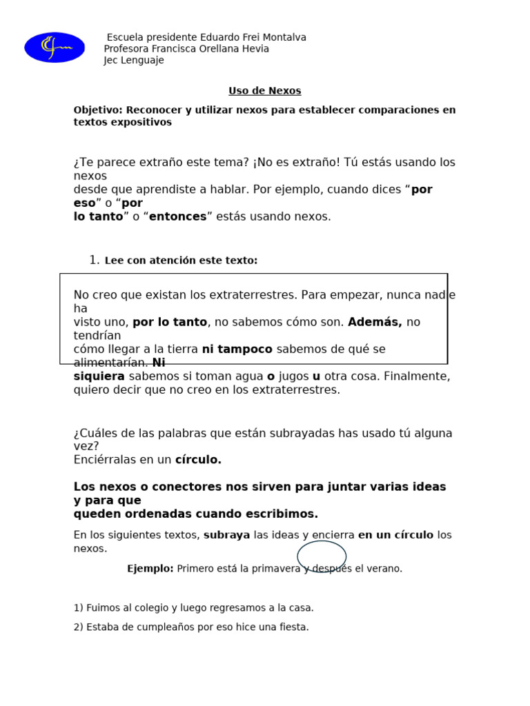 Uso de Nexos Jec Lenguaje | PDF