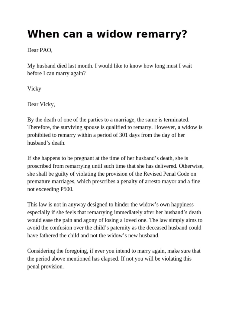 When Can A Widow Remarry | PDF