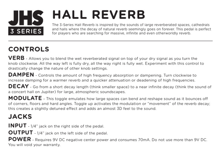 Jhs 3 Series Hall Reverb Manuel Utilisateur en 82736 | PDF