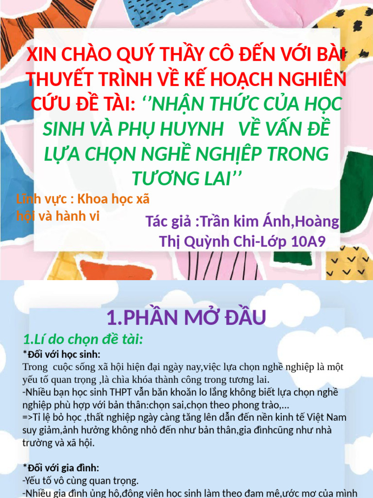 NHáº N THá C Cá A Há ŒC SINH&PH Vá VÄ Lá °A CHá ŒN NGHá NGHIá P - 10A9 ...