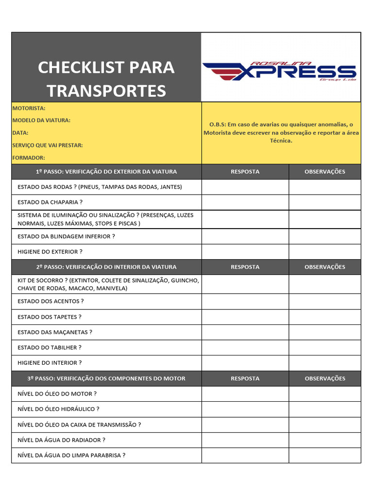 Checklist para Transportes | PDF