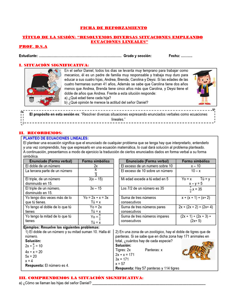 Ficha de Reforza 3 Y 4 Sec. IV B 2024 | PDF | Ecuaciones | Matemáticas