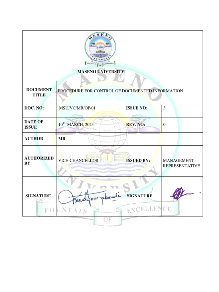 Document Control Procedure at Maseno University | PDF | Computer File ...