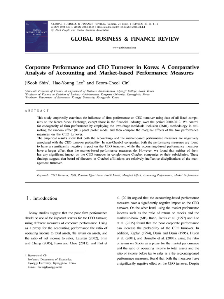 Corporate Performance and CEO Turnover in Korea - A Comparative ...