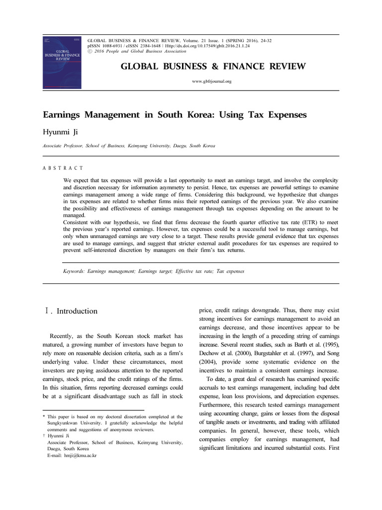 Earnings Management via Tax Expenses in Korea | PDF | Taxes | Financial ...