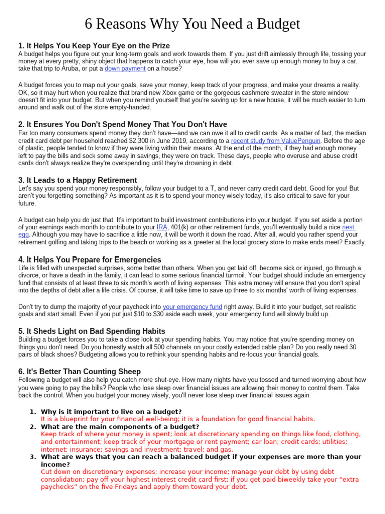 Budget Tips & 6 Reasons Why You Need A (Handout) | PDF | Expense | Debt