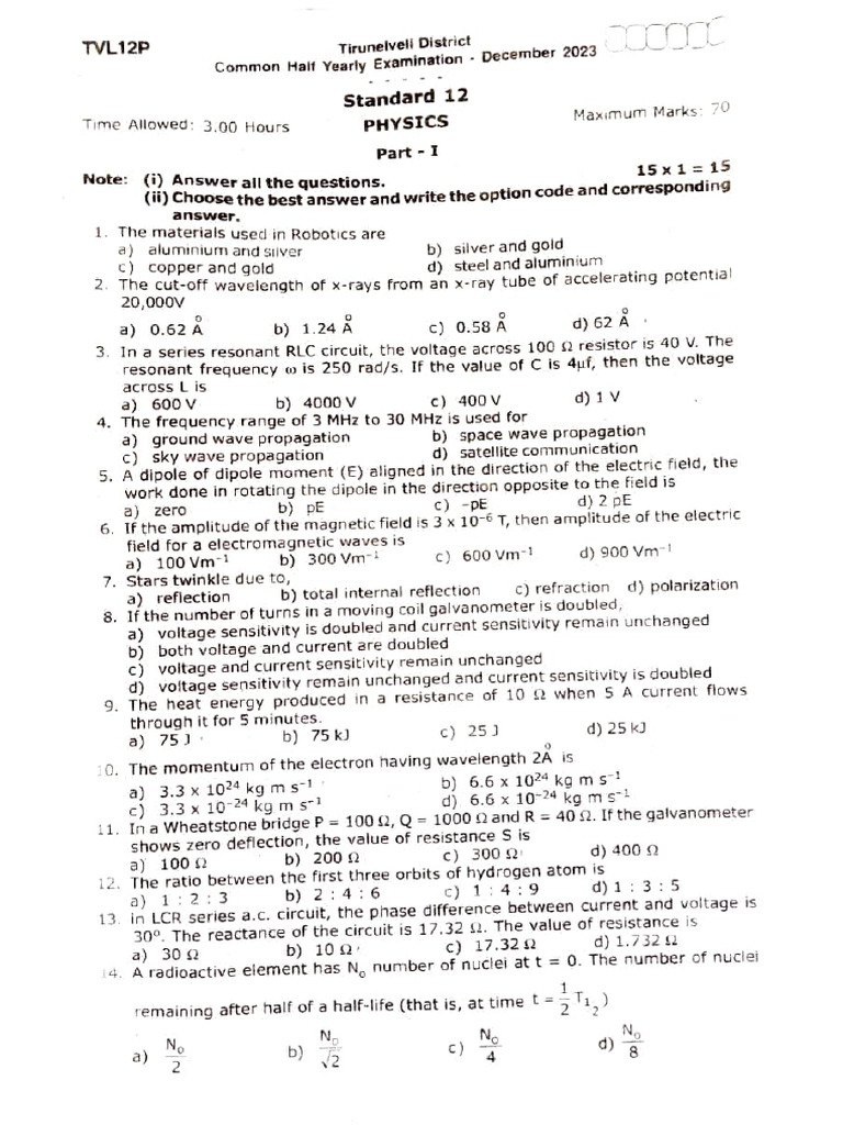 Physics Exam for Grade 12 Students | PDF | Resonance | Waves