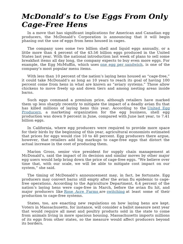 MC Donald | PDF | Poultry Farming | Food Industry