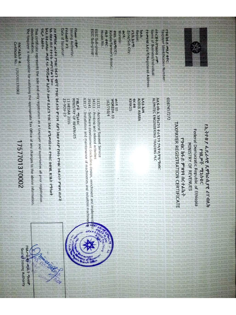 Taxpayer Registration Cer | PDF