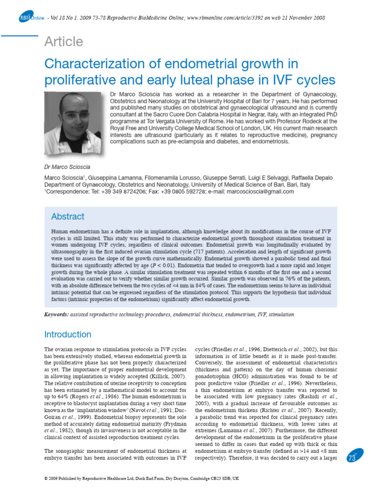 Characterization of Endometrial Growth in Proliferative and Early ...