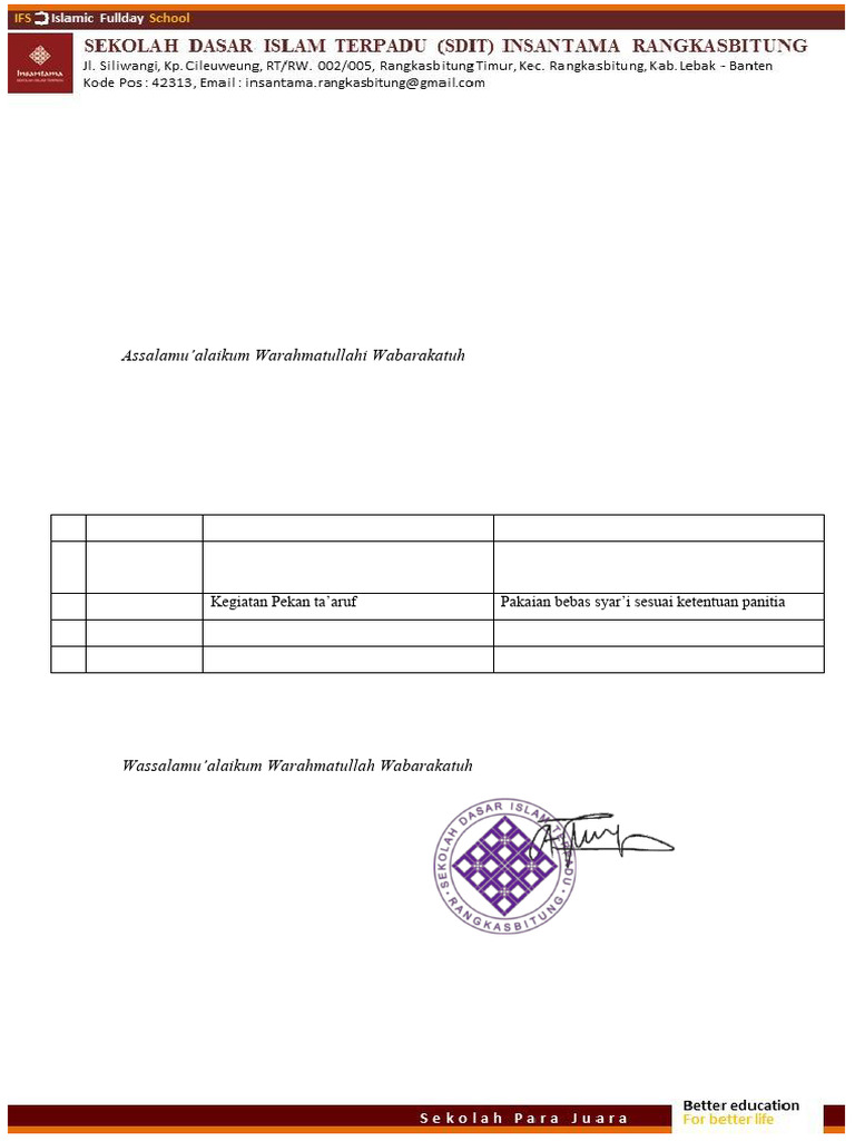 Jadwal Seragam SDIT Insantama 2024 | PDF