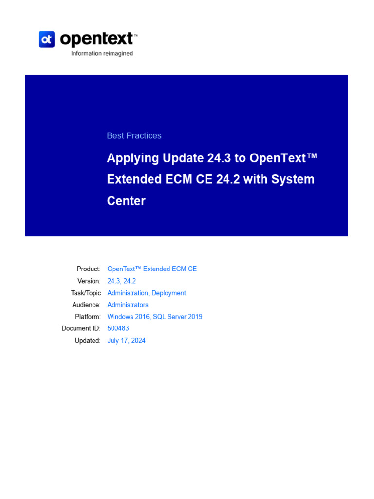 Best Practices - Applying Update 24.3 To Extended ECM CE 24.2 Using System Center | PDF | Backup ...