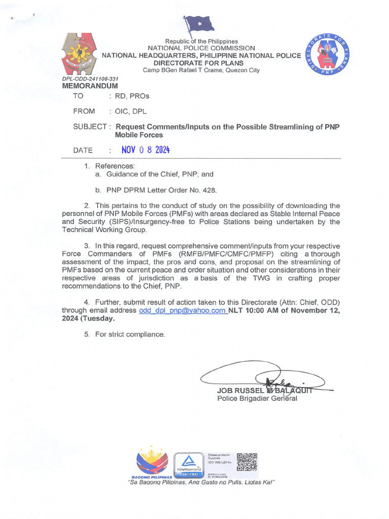 Request Comments, Inputs On The Possible Streamlining of PNP Mobile ...