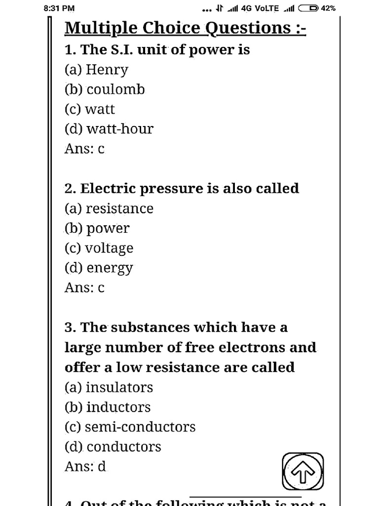 MCQ Basic Electrical | PDF