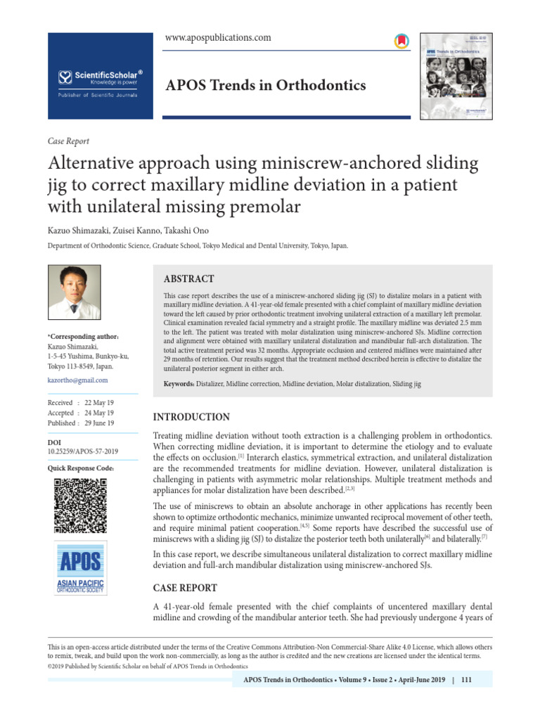 Alternative Approach Using Miniscrew-Anchored Sliding Jig To Correct ...