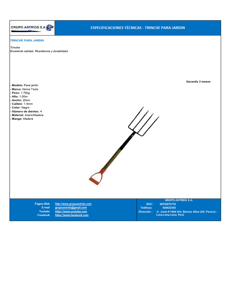 Trinche para Jardín Home Tools 1.70kg | PDF
