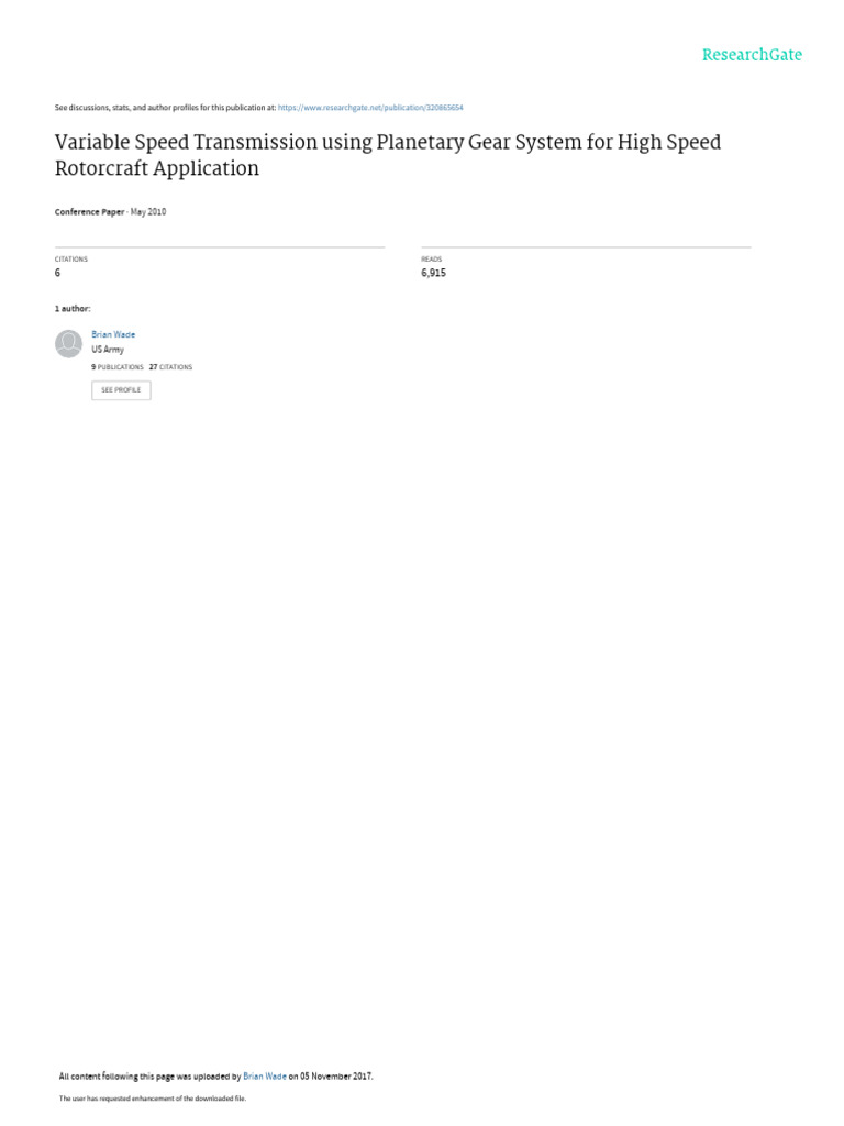 Variable Speed Transmission Using Planetary Gear System For High Speed ...
